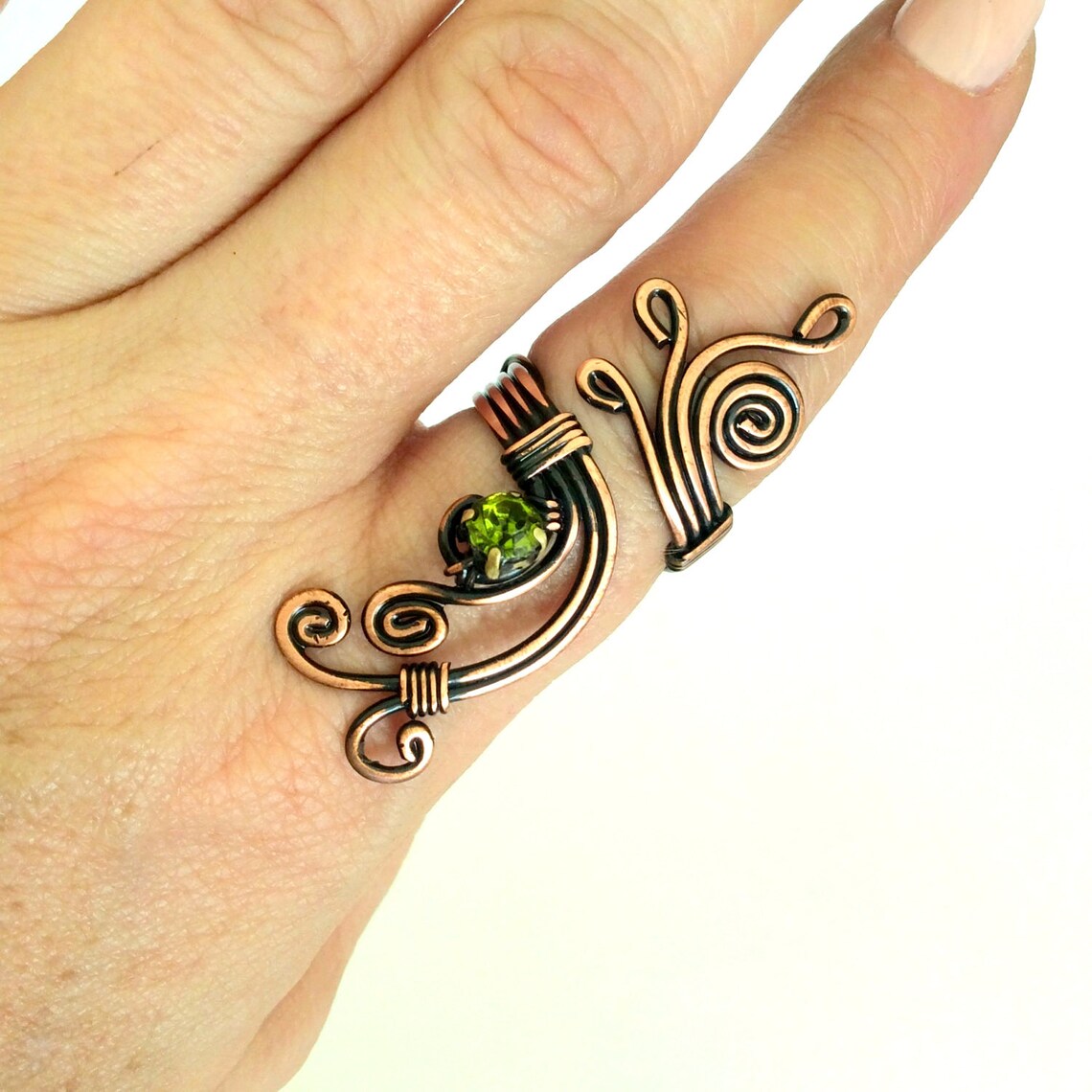Copper wire with green crystal stone ring wire wrapped jewelry | Etsy