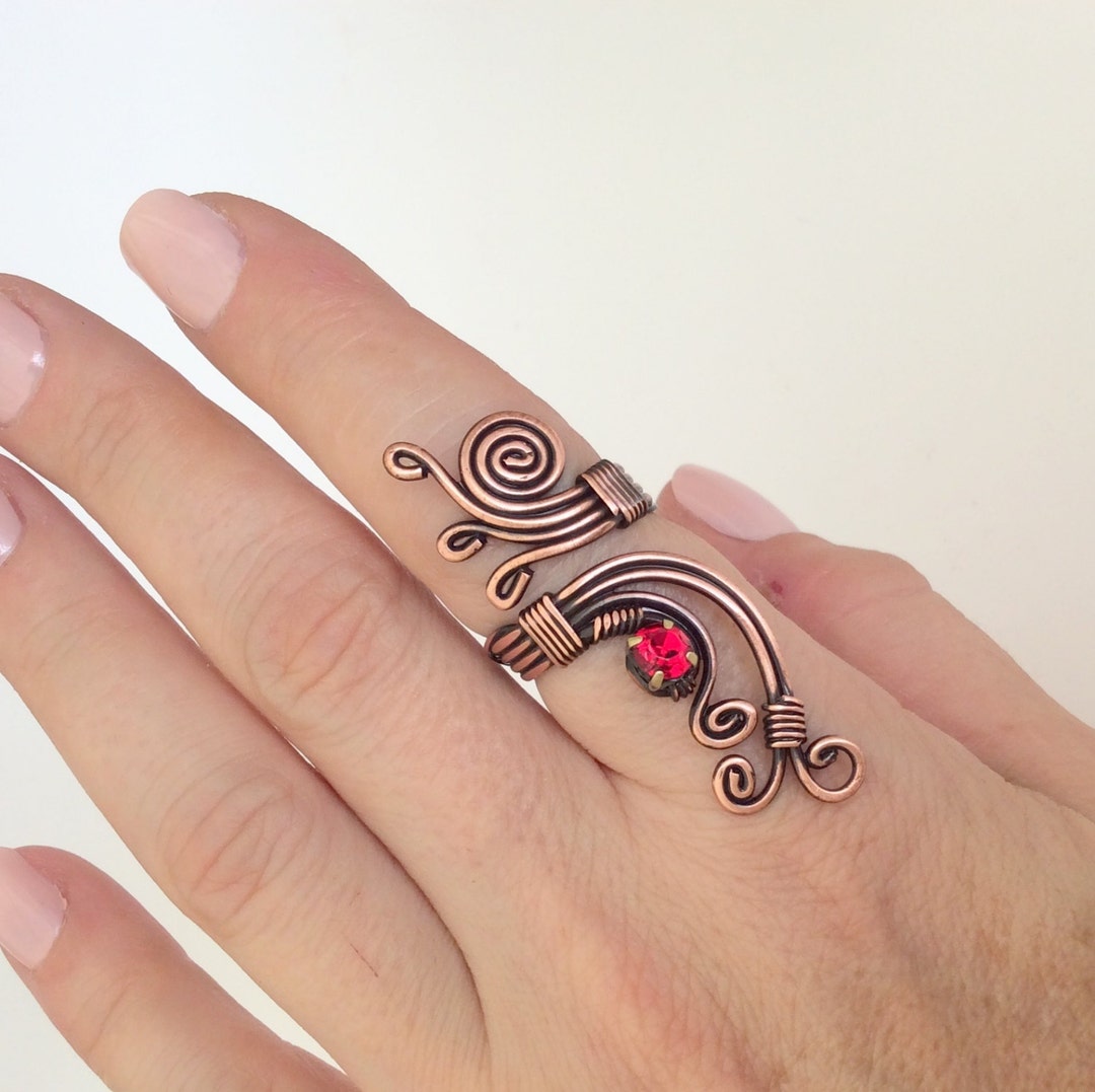 Wire Wrapped Ring, Copper Wire With Red Crystal Stone Ring, Wire ...