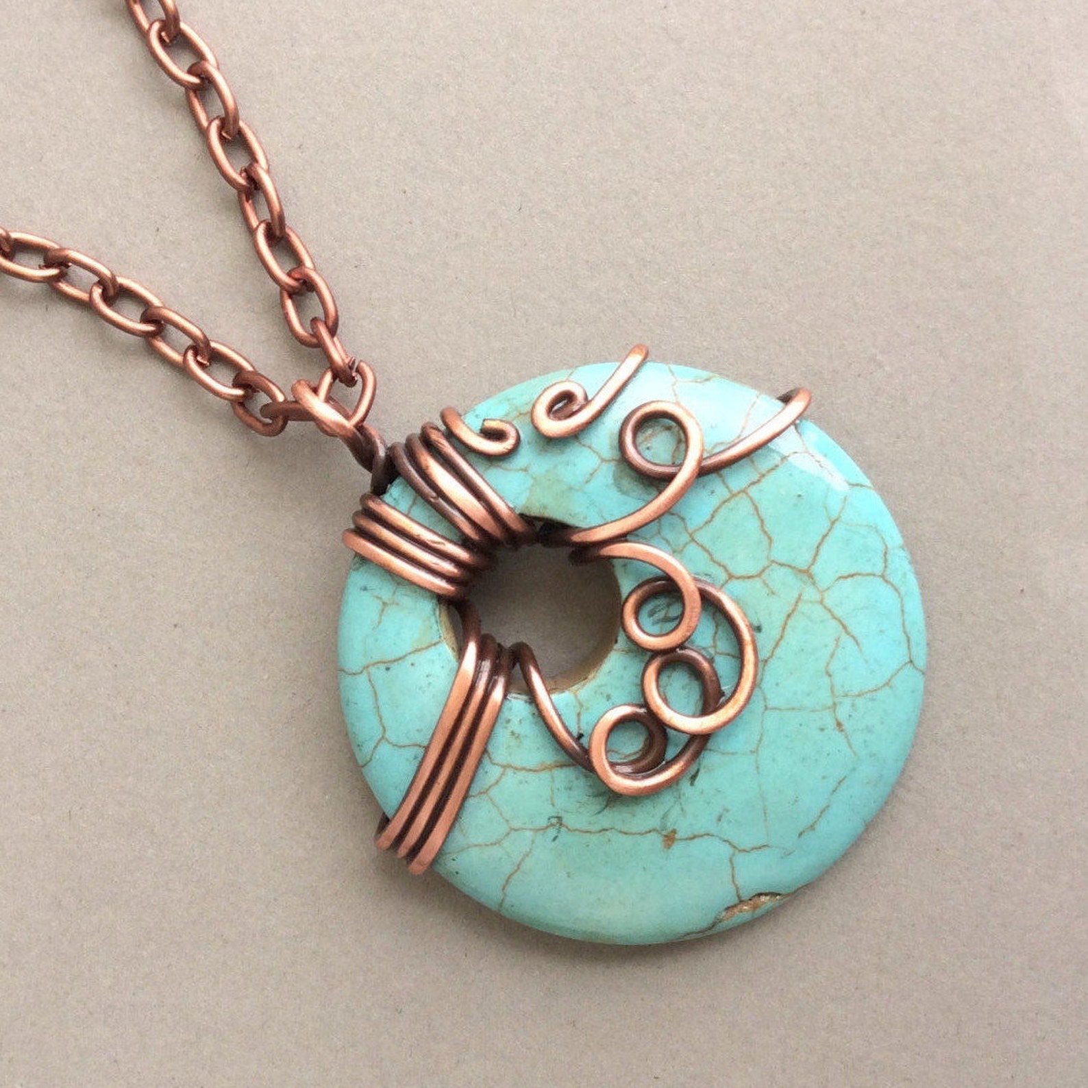 Turquoise Copper Wire Wrapped Pendant Turquoise Gemstone Boho - Etsy