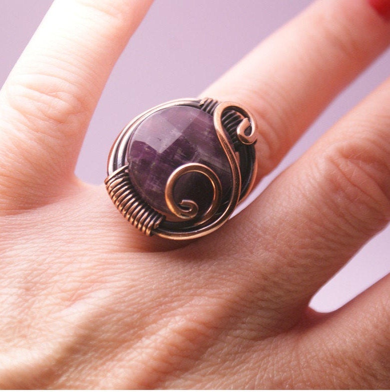 Copper Jewelry Amethyst Ring Copper Ring Wire Wrapped | Etsy