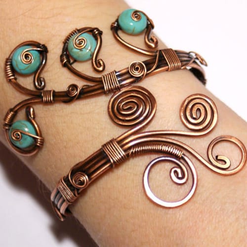 Statement Bracelet Adjustable Handmade Teal Blue Wire Wrapped - Etsy