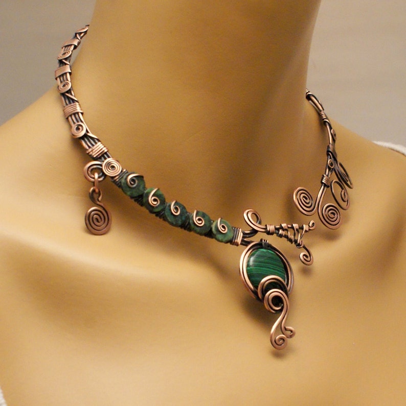Statement Malachite Necklace Open Necklace Copper Necklace - Etsy