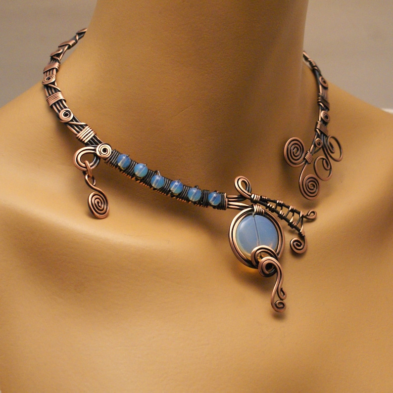 Statement Moonstone Necklace Open Necklace Copper Necklace - Etsy