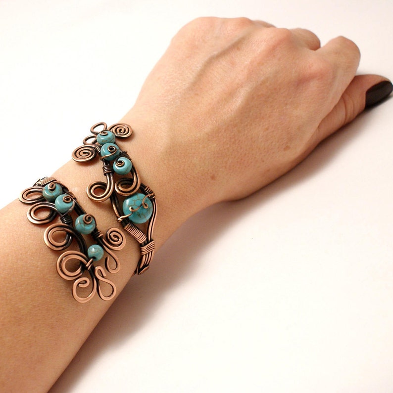 Turquoise Copper Bracelet Wire Wrapped Jewelry Handmade Copper - Etsy