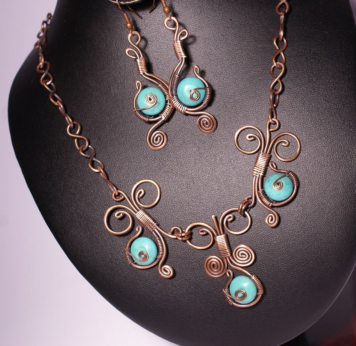 Turquoise Jewelry Set Copper Jewelry Turquoise Necklace - Etsy