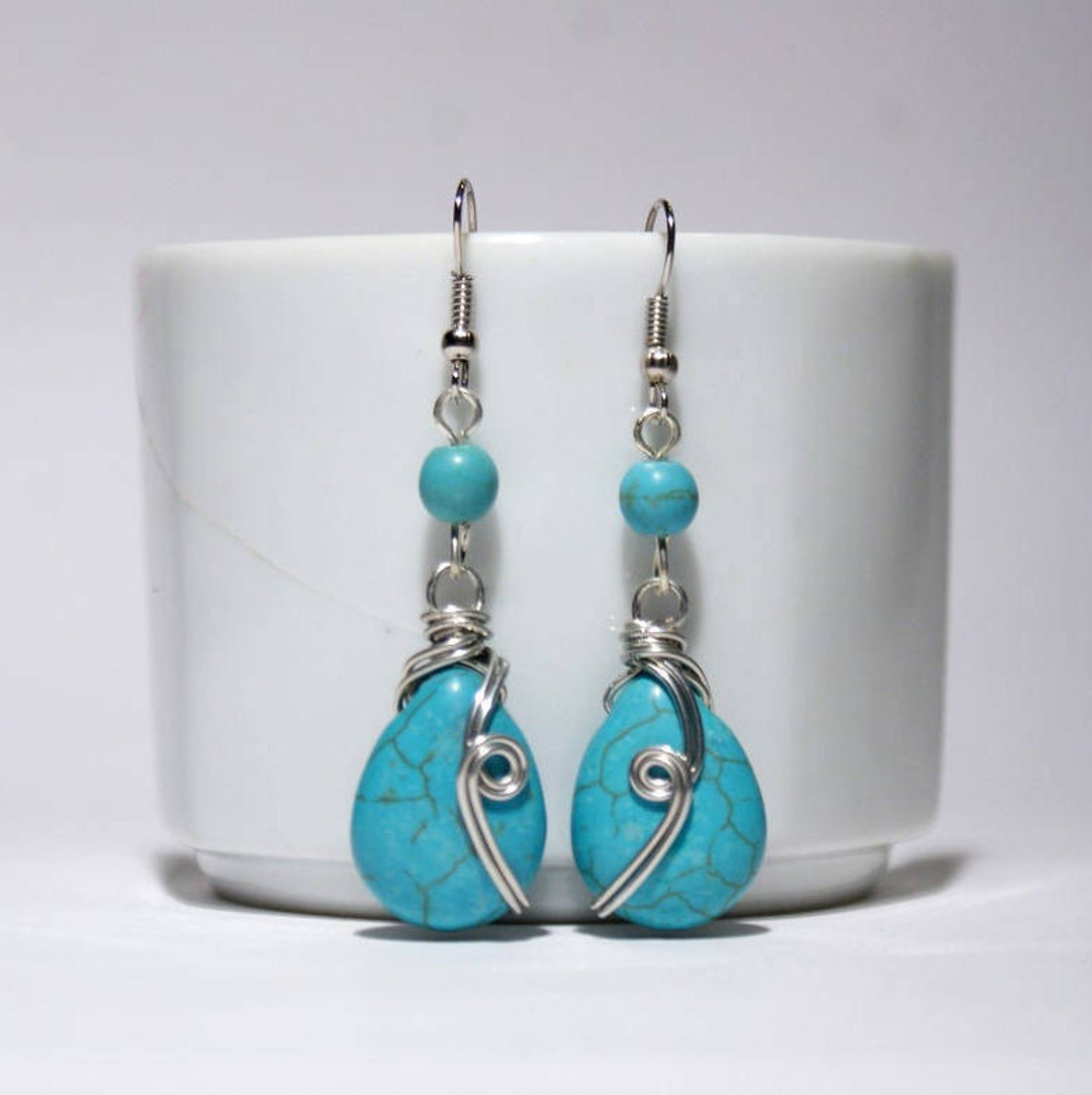 Turquoise Drop Earrings, Gemstone Turquoise Earrings, Turquoise Jewelry ...