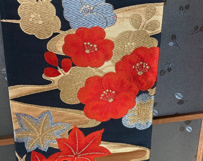 Japanese Maru Obi Bright Black Gold and Red - Etsy