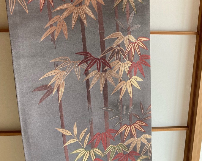 Japanese Maru Obi Modern Style Dark Gray With Bamboo Pattern Upcycle - Etsy