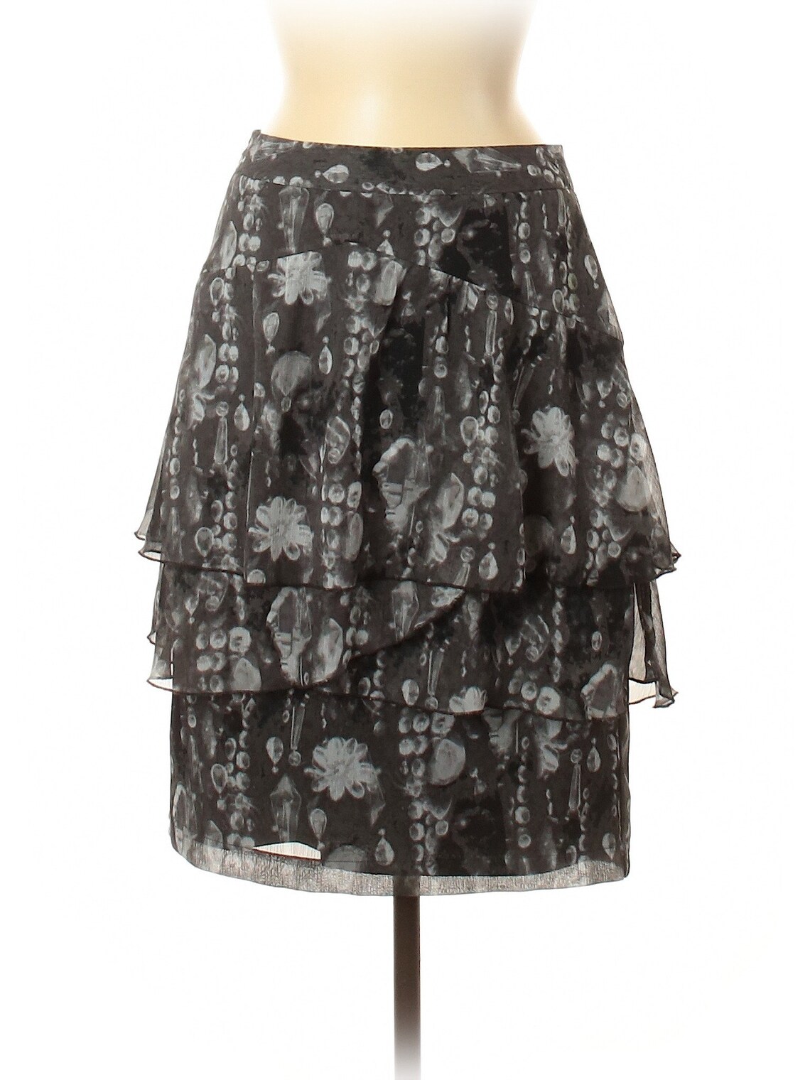 Worthington Size 14 Skirt Chiffon Gray Black Floral NWOT Midi Length ...