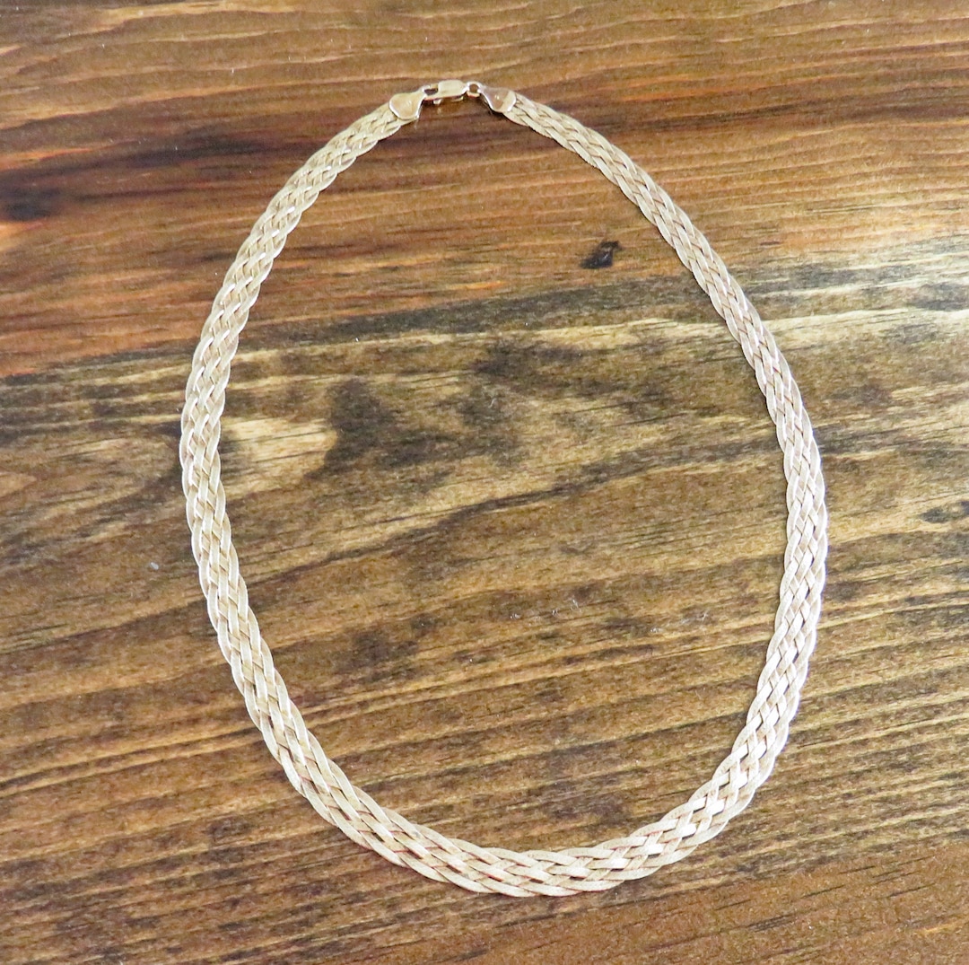 KA 1772 Gold Vermeil Sterling Flat Braided Herringbone Chain Necklace ...