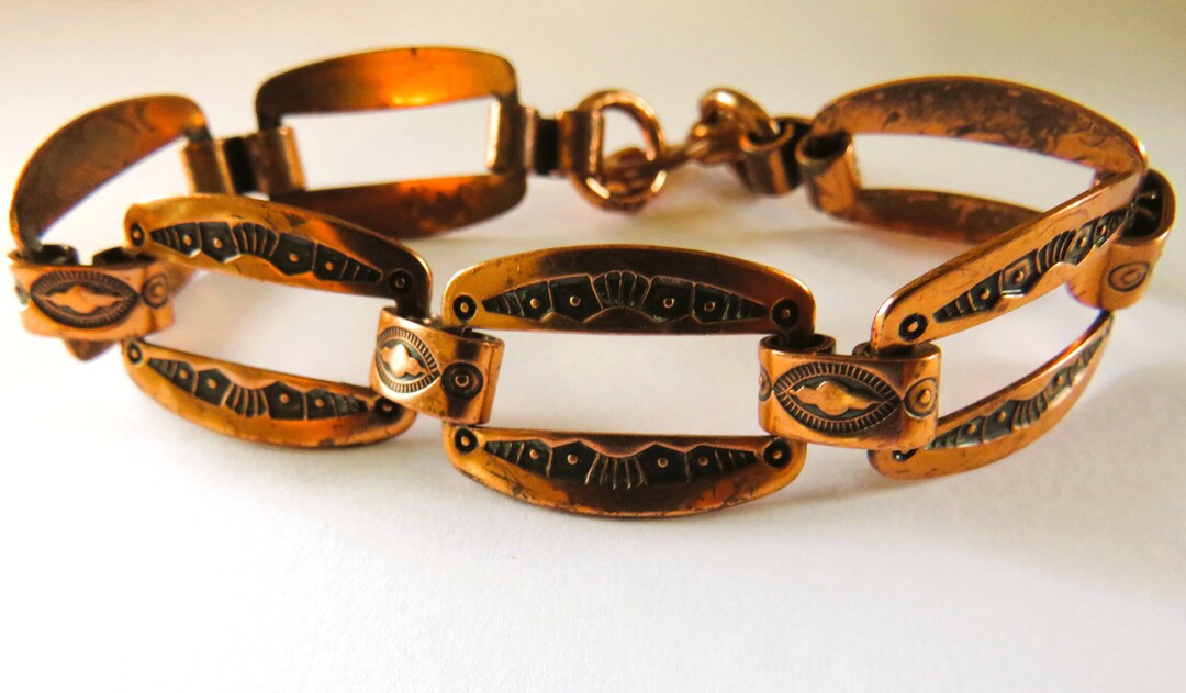 Native American Style Copper Link Bracelet, 7" 1/2", Some Wear and ...