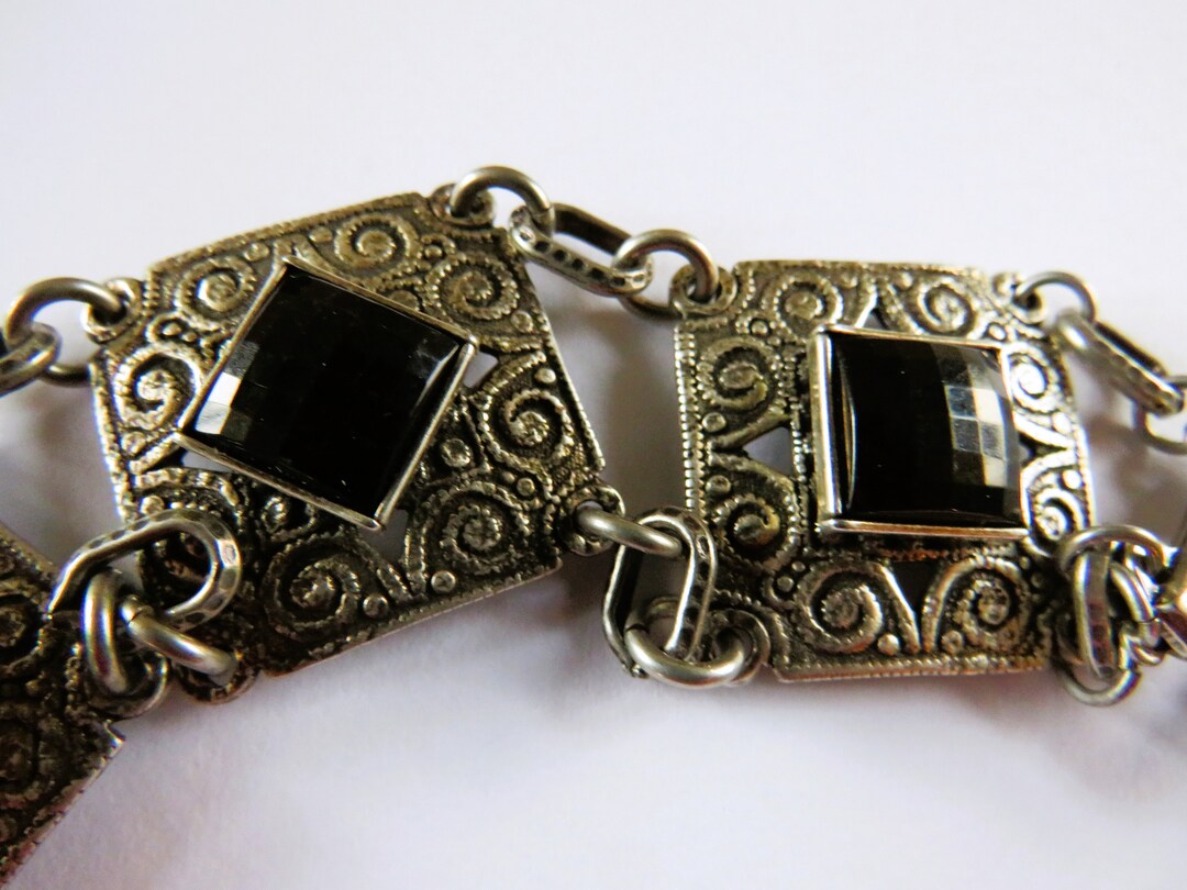 Baer SF Silver Tone Black Resin gems Large Link Bracelet, 6 1/2, Asian ...