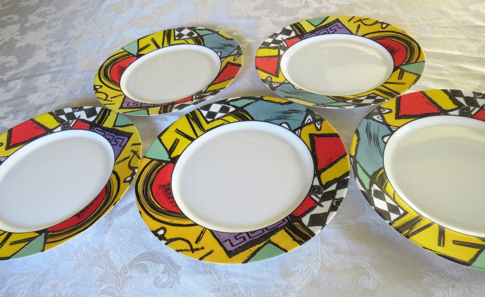 SET of 5 Arcopal PATCHWORK Dinner Plates Modern Abstract Art - Etsy