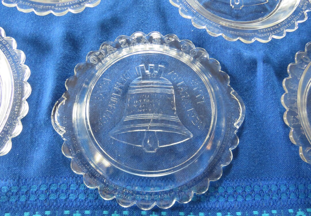 Set of 9 Centennial Liberty Bell Plates: 1876 Early American Pressed ...