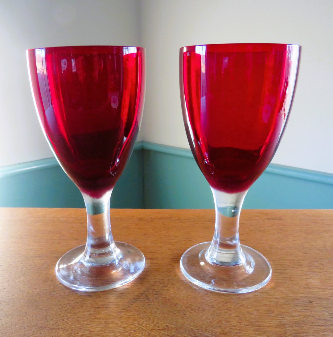 Ruby Red Blown Glass Goblets - Set of 2 - Carved Base - Etsy