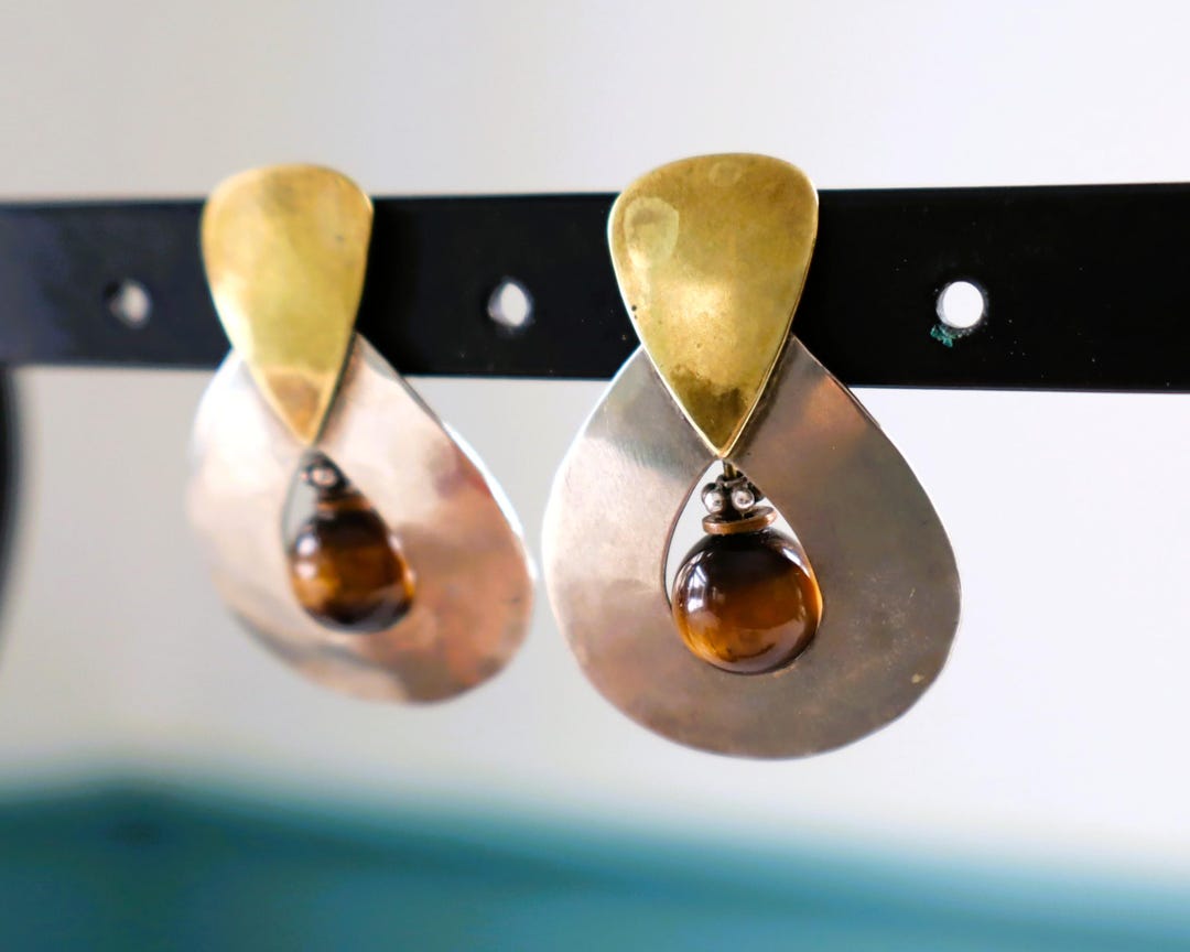MB SF Tiger Eye Mixed Metal Teardrop Studs - Etsy