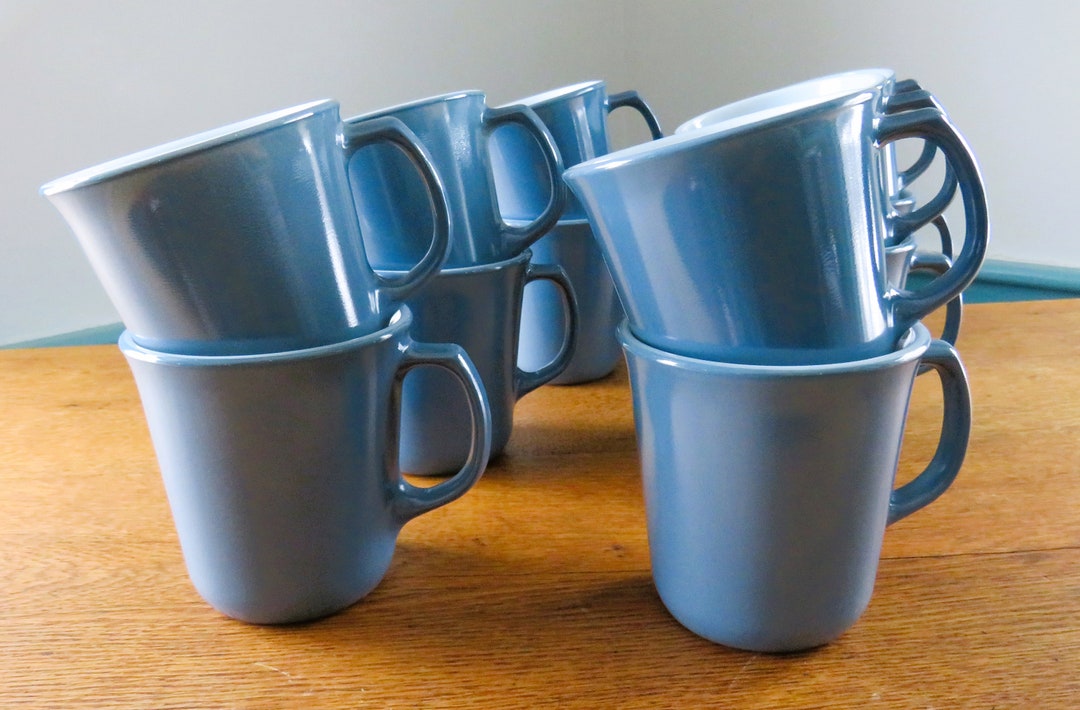 Set of 12 Pyrex Steel Blue Mugs: Mid-century Modern D-handle - Etsy