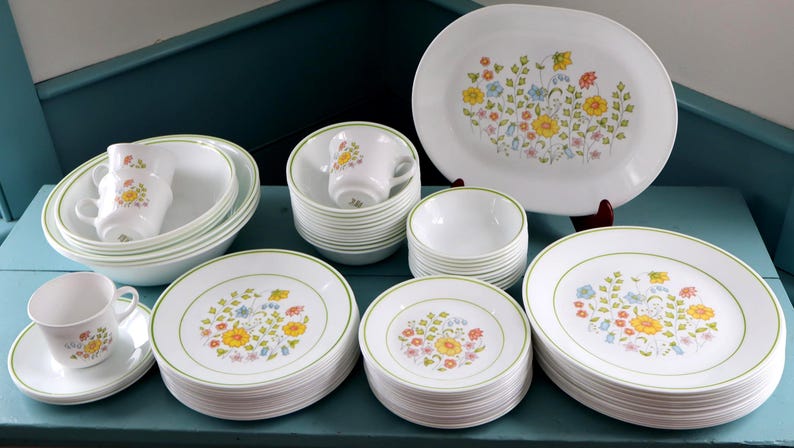 86 Piece Corelle MEADOW Pattern Dinnerware Set: 16 Dinner Plates, 7 ...