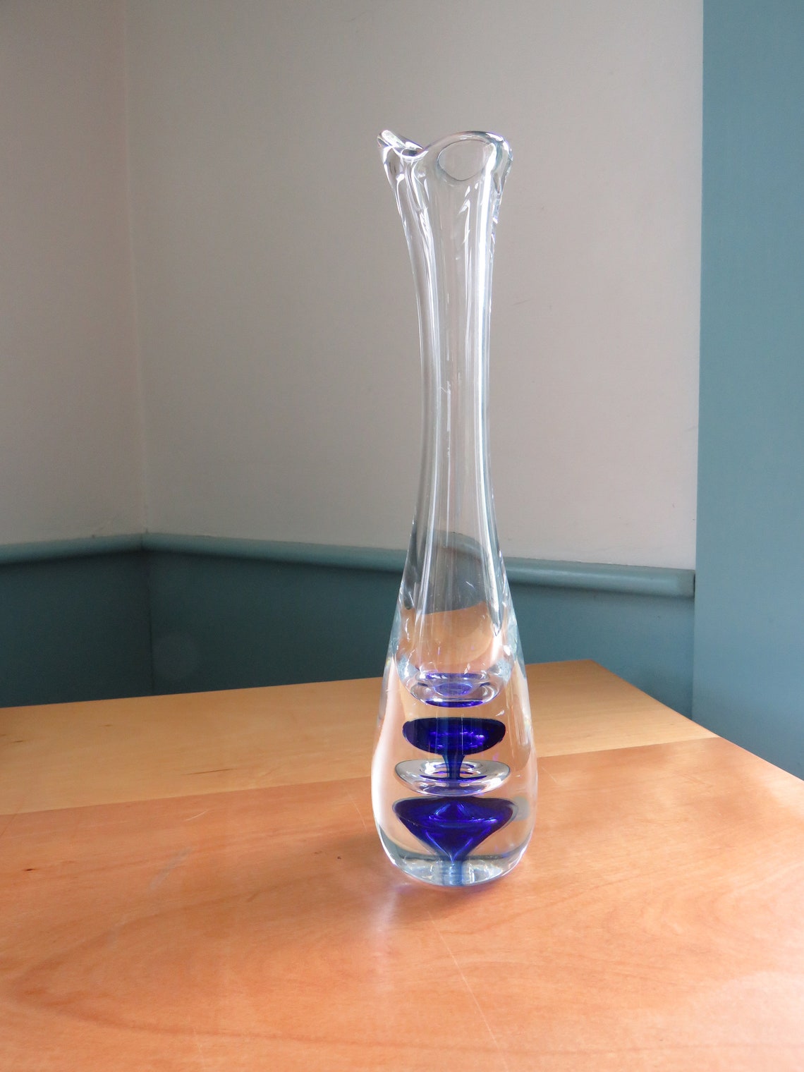 Vas Vitreum Crystal Vase Sweden Signed Cobalt Blue Clear Art - Etsy