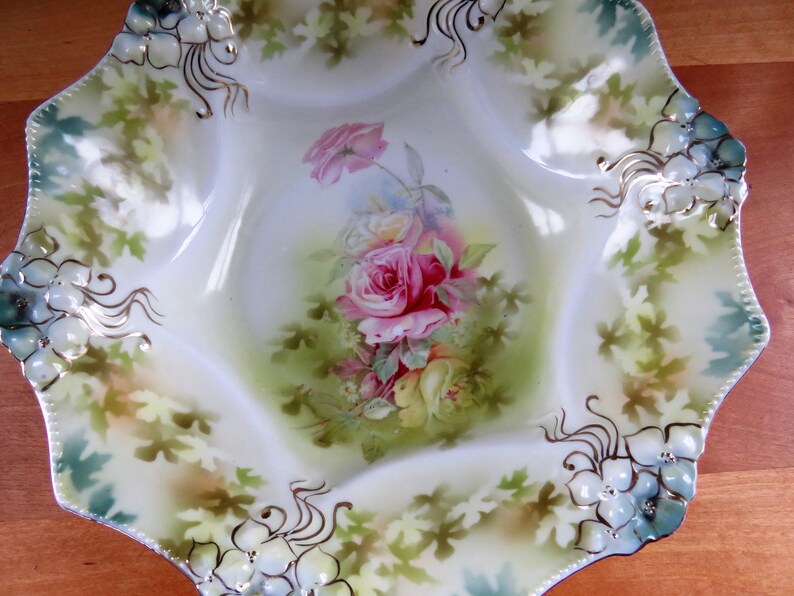 RS Prussia 10 1/2 Roses Bowl in Pink Burgundy Teal Olive - Etsy