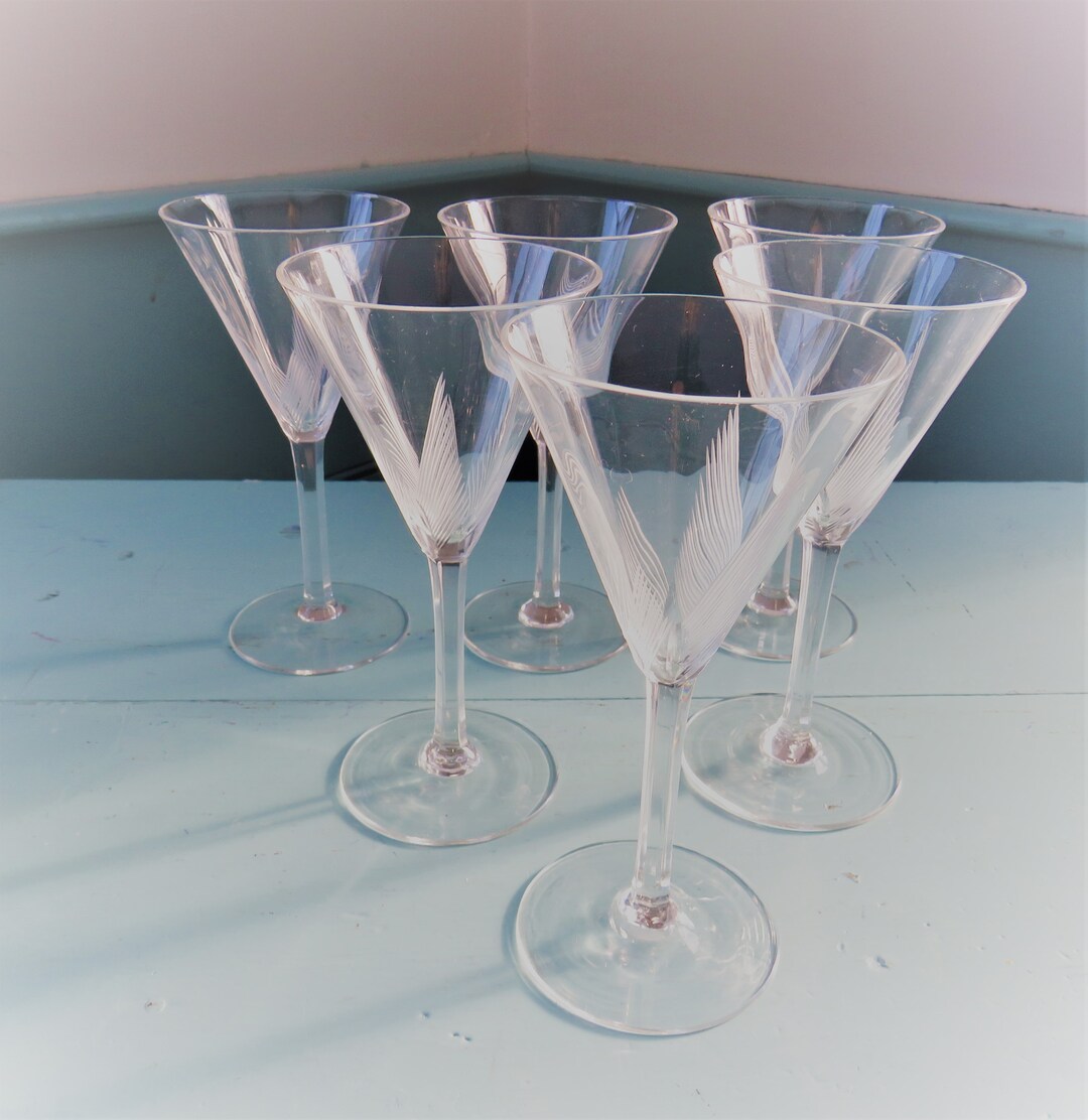 SET de 6 copas de cóctel de cristal cortado, estilo Deco, panel óptico ...