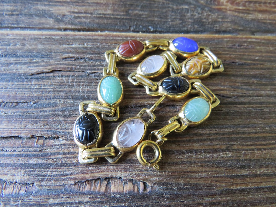 Gold Plated MINI SCARAB Link Bracelet 8 Mini Scarabs, Hand Carved - Etsy