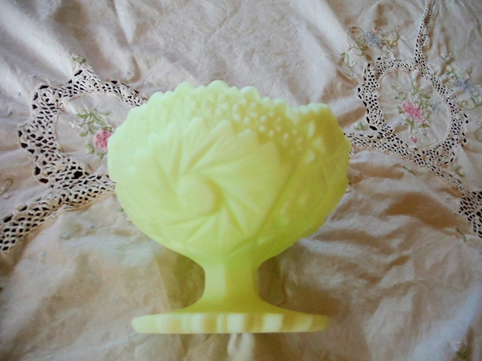 Fenton Custard Yellow Hobstar Pinwheel Pattern Satin Frosted | Etsy