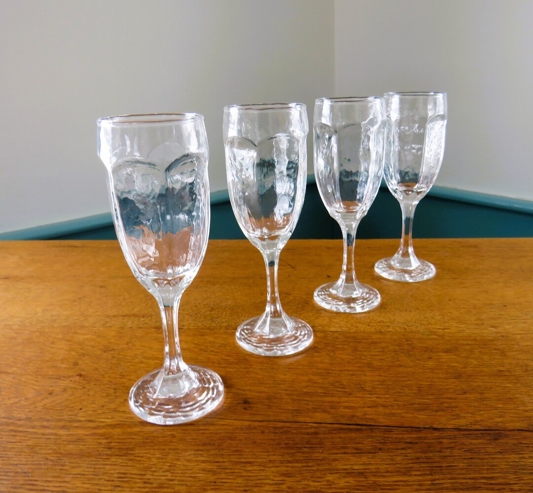 SET of 4 Libbey CHIVALRY Champagne Flutes 6 Panel Curved, Textured, 6 1 ...
