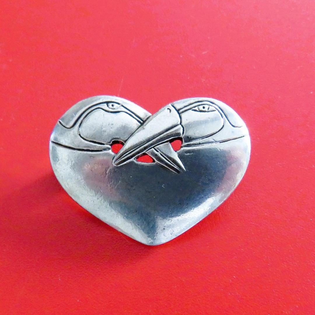 Laurel Burch Bird Heart Rhodium Plated Brooch, 1" X 3/4" - Etsy