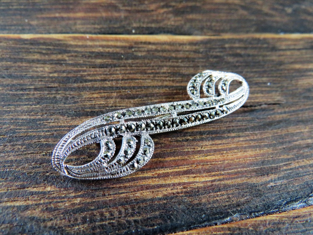 Sterling Marcasite Scroll Swish Brooch Pin Curved and Curvy Too - Etsy