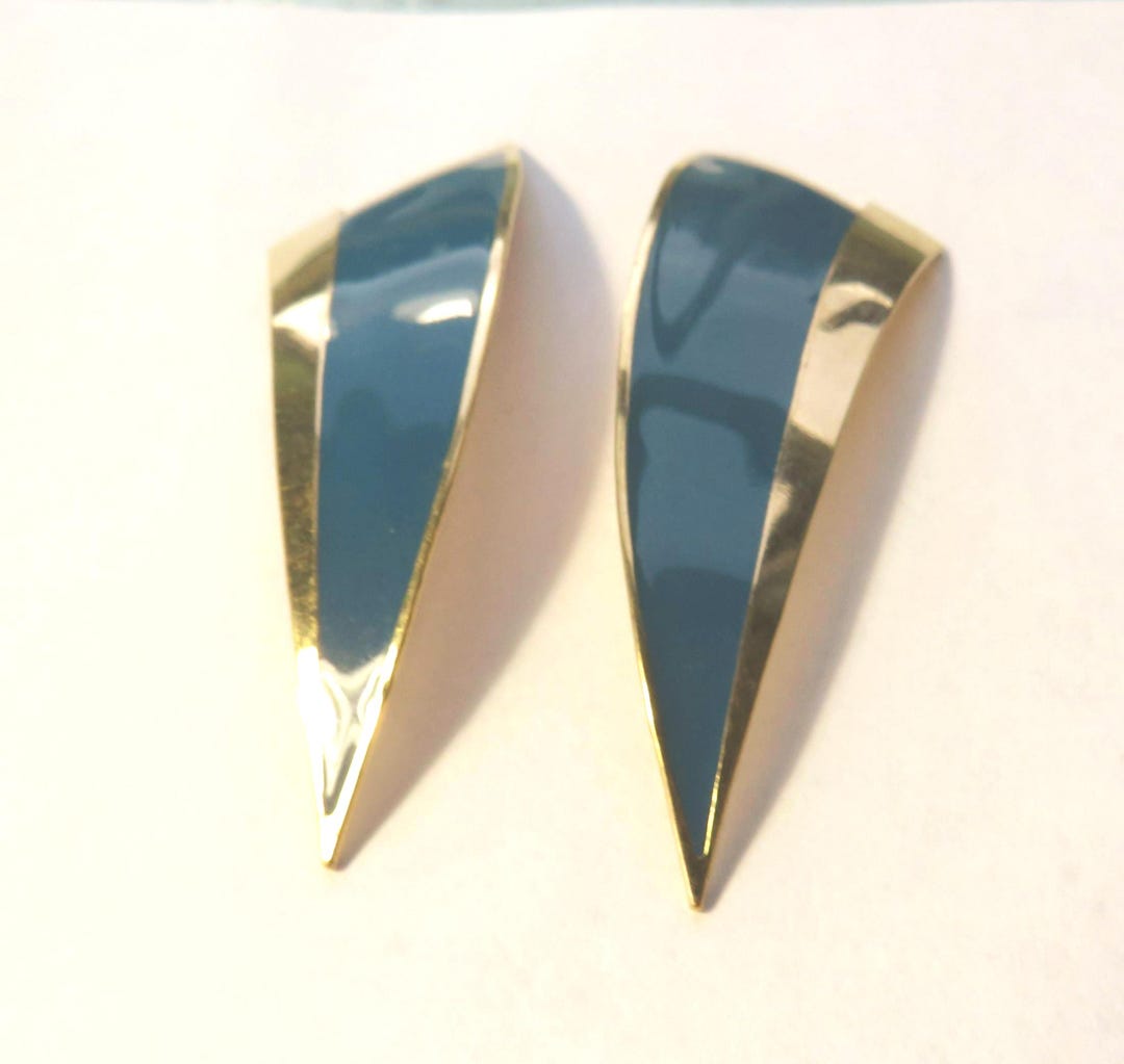 Edgar Berebi Teal Blue Shiny Gold Tone Stud Earrings - Etsy