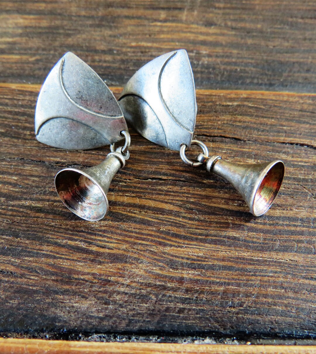 Marjorie Baer SF Silver Tone Bells (that Don't Ring) Triangle Stud ...