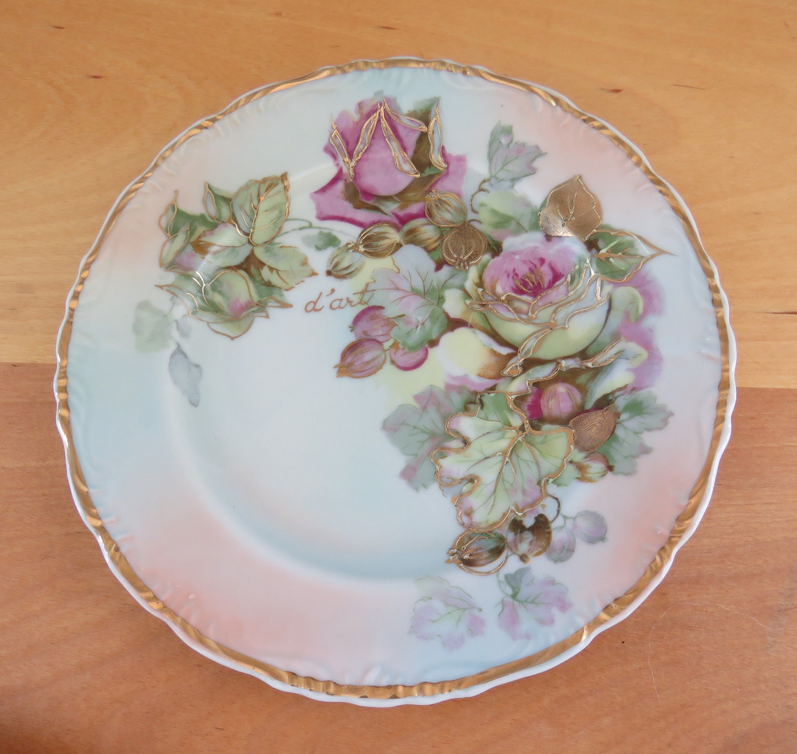 SET of 3 7 1/2 Pink Pale Green Gold Roses Side Plates - Etsy