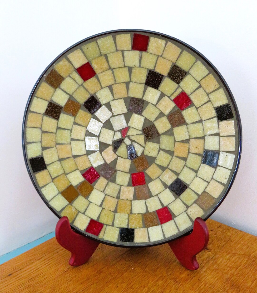 Danish Modern 11" Mosaic Tile Plate/ Charger in Warm Earth Tones ...