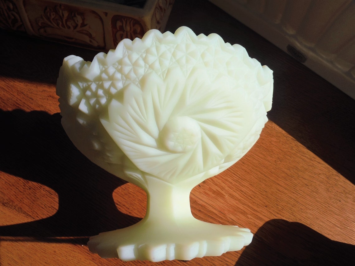 Fenton Custard Yellow Hobstar Pinwheel Pattern Satin Frosted | Etsy