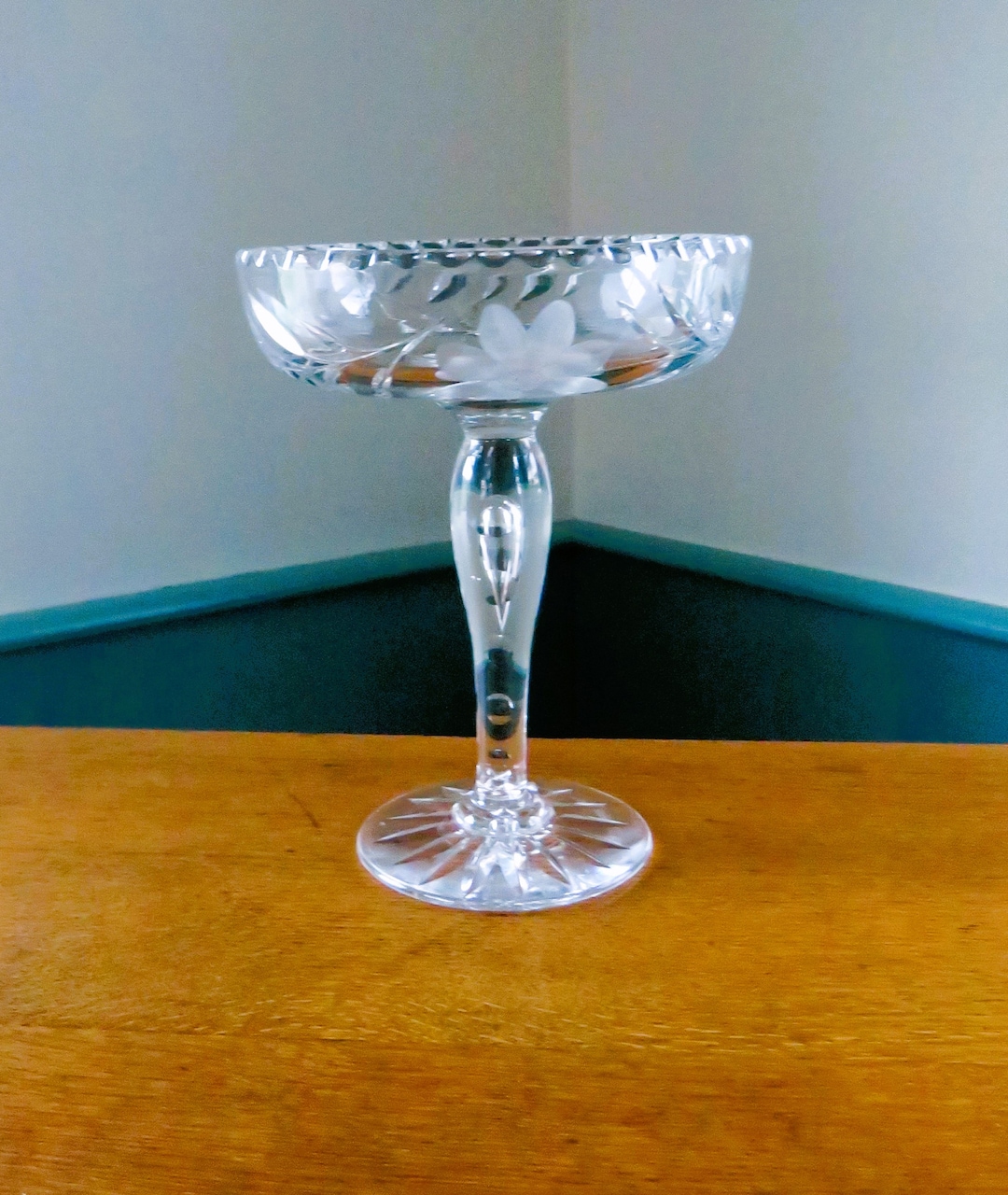 PAIRPOINT ABP Cut Glass Crystal Floral Design Open Compote With Bubble ...