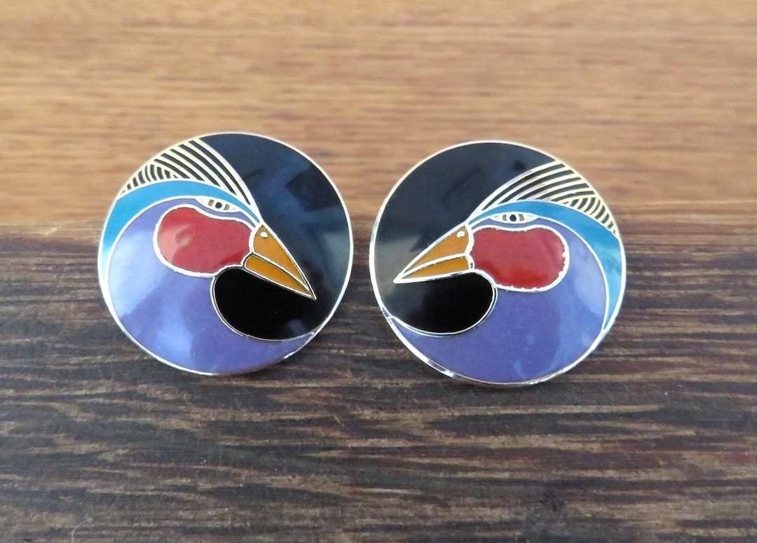 Laurel Burch Harlequin Bird Stud Earrings: Colorful Gold Tone - Etsy
