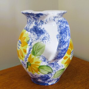 MESA SUNFLOWER Bright Pottery Pitcher, Made in Hungary, Artist Signed ...
