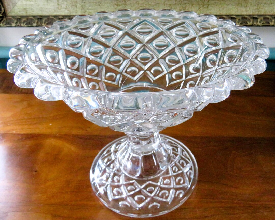 EAPG Crystal Compote: Diamond Thumbprint Design, 8" X 6 1/4", by ...