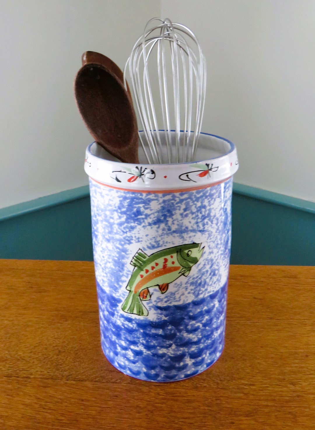 Mesa Intl. GO FISH Utensil Holder, Hand Painted, Signed by Artist, Made ...