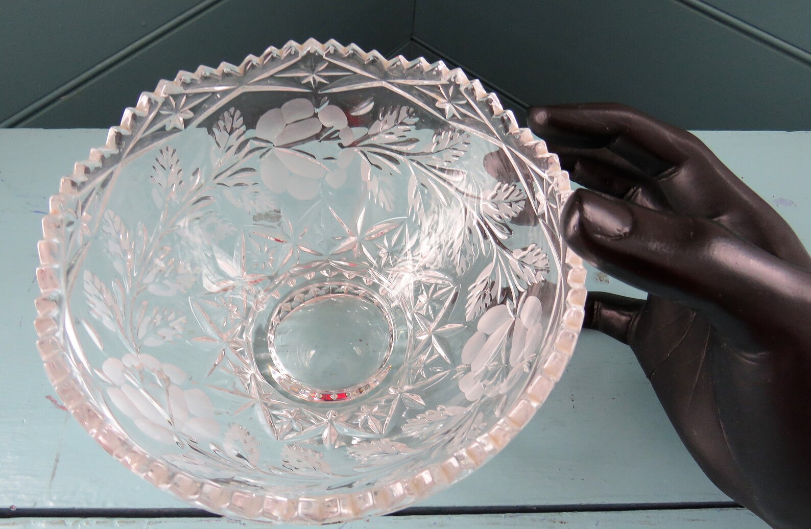 Crystal Pedestal Bowl, ZAJECAR KRISTAL Yugoslavia Etched Flower ...