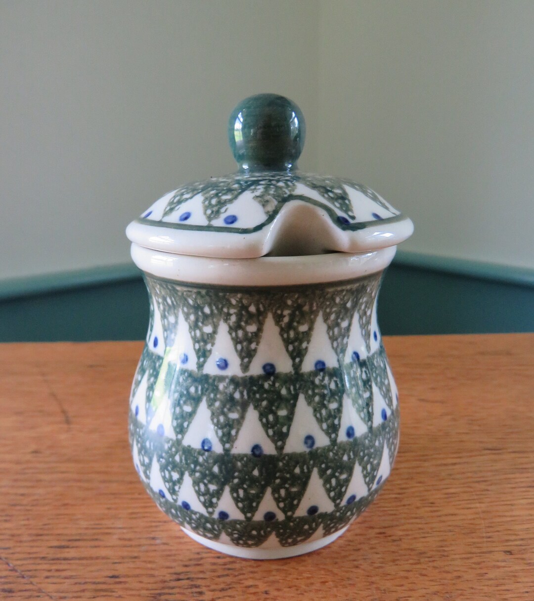 Handmade Polish Pottery Jam Pot: Forest Green Pine Tree Design - Etsy
