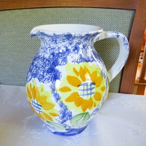 MESA SUNFLOWER Bright Pottery Pitcher, Made in Hungary, Artist Signed ...