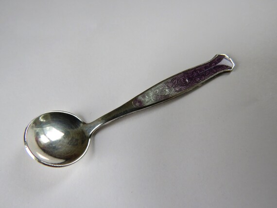 Meka Denmark Salt Cellar Sterling Purple Enamel Spoon Danish | Etsy