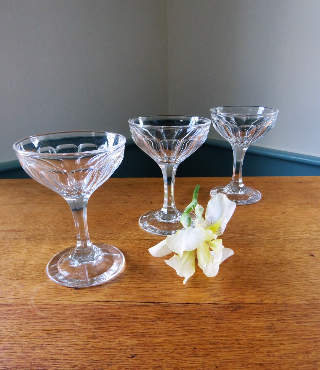 SET of 3 HEISEY COLONIAL Narrow Flute 12 Panel Champagnes, 4 1/2 Ounces ...