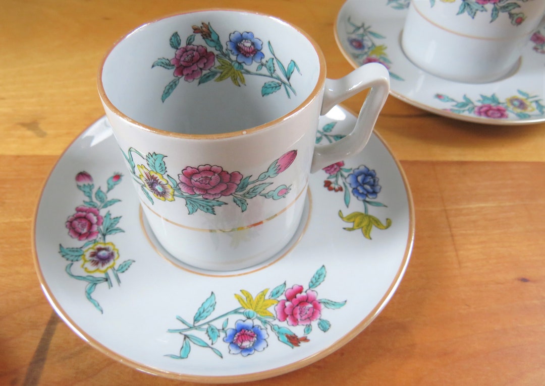 SET of 4 Copeland Spode Springtime New Stone Demitasse Cups & Saucers ...