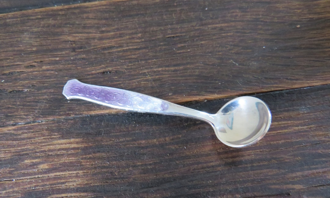 Meka Denmark Salt Cellar Sterling Purple Enamel Spoon Danish Modern - Etsy