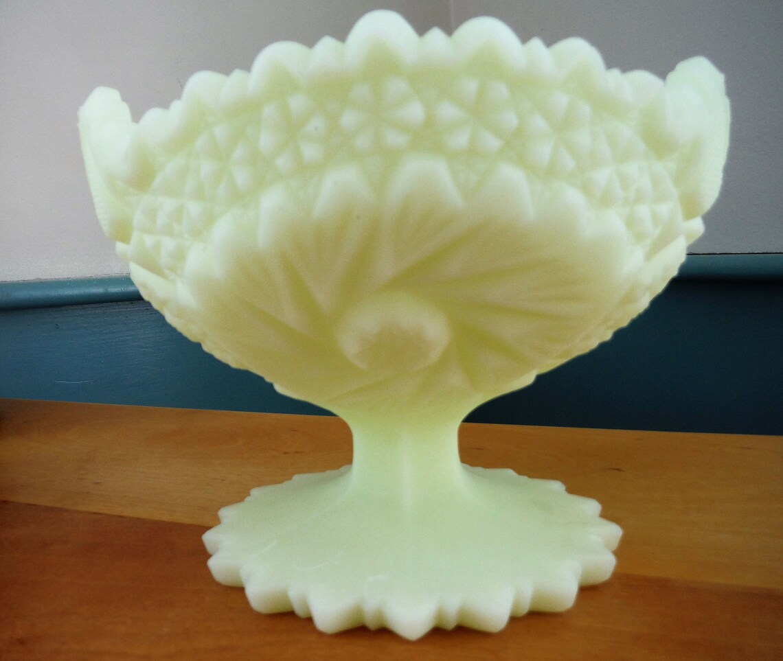 Fenton Custard Yellow Hobstar Pinwheel Pattern Satin Frosted | Etsy