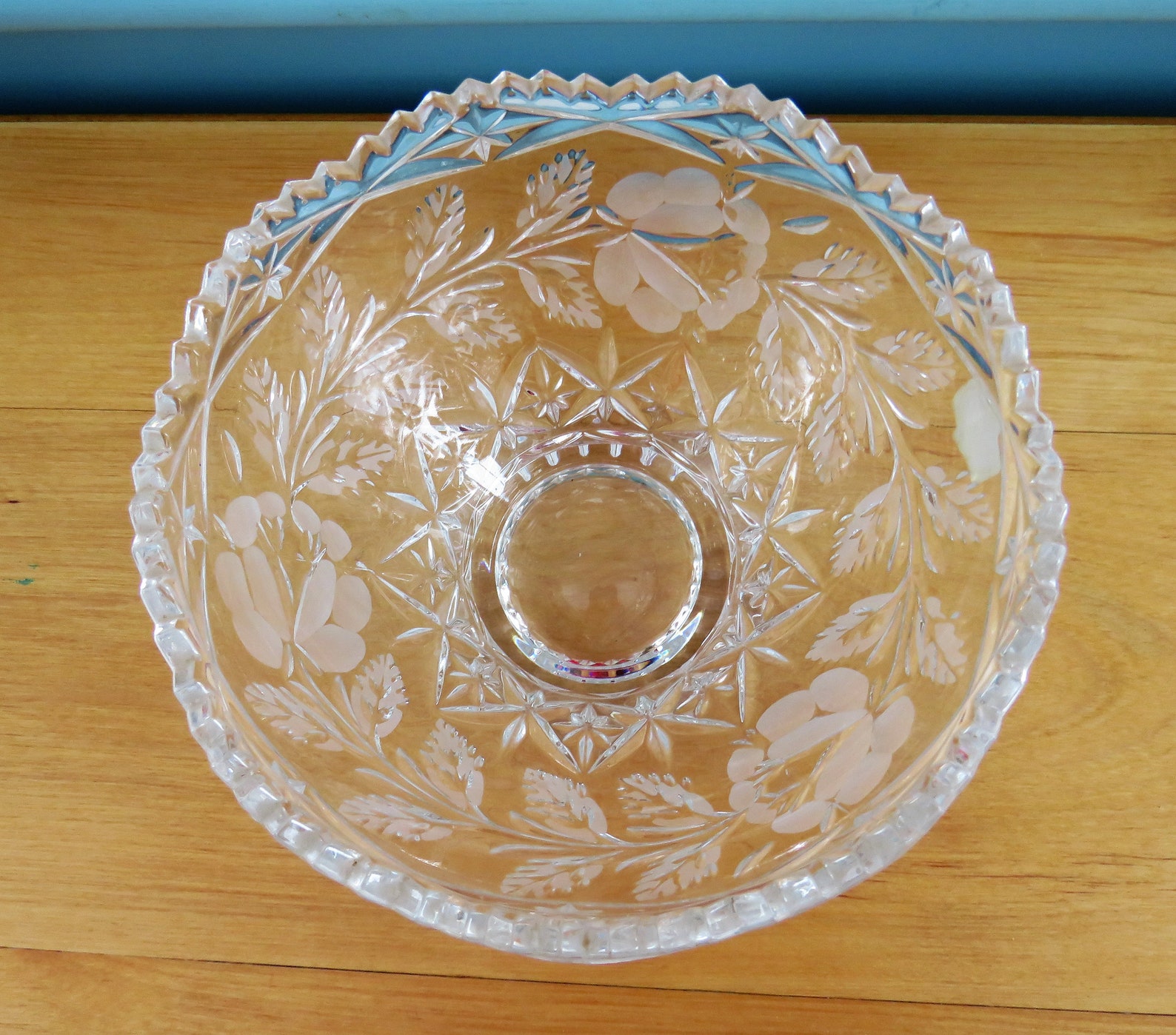 Crystal Pedestal Bowl, ZAJECAR KRISTAL Yugoslavia Etched Flower ...