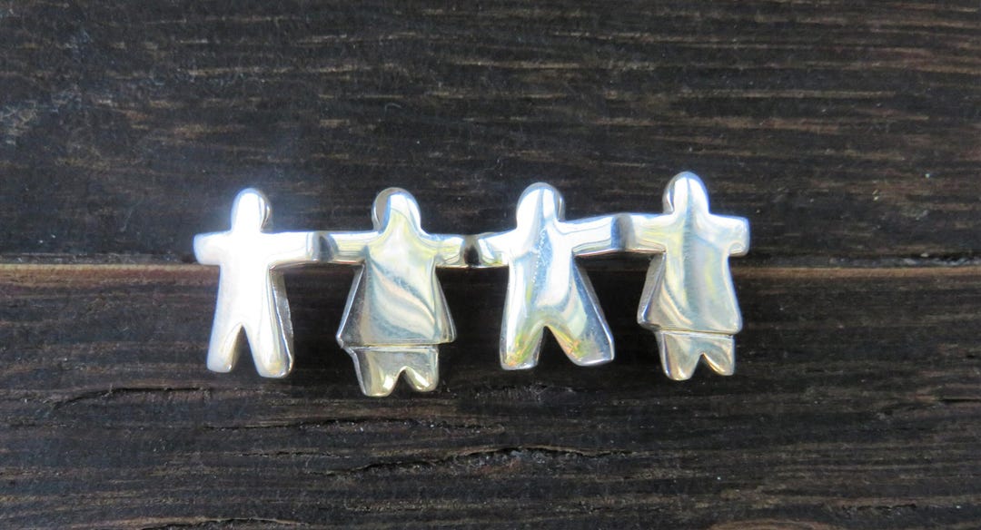 STERLING Paper CUTOUT CHILDREN Brooch, 2 Boys, 2 Girls - Etsy
